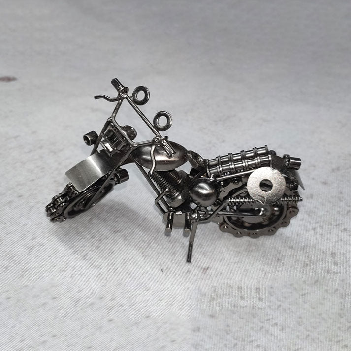 Handmade Metal Motorcycle Model Sculpture – Upcycled Art from Nuts & B